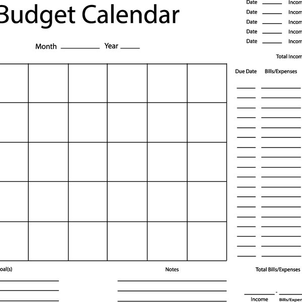 Blank Budget Calendar/beginner Budgeting Calendar/printable Budget ...