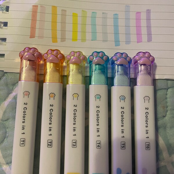 6pcs, 12 Colors, Cat Paw Highlighter Pen, Kawaii Stationary, Back to ...