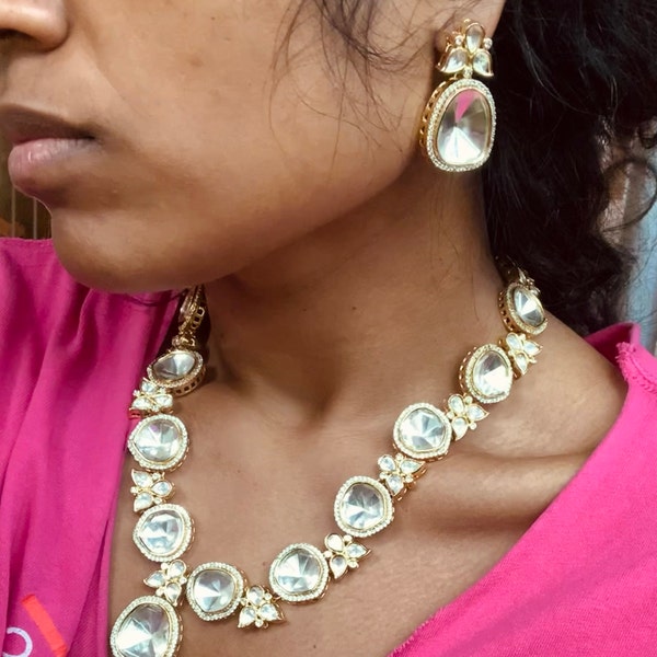 Nita Ambani Inspired Polki Kundan Long Statement Gold Polish Necklace ...