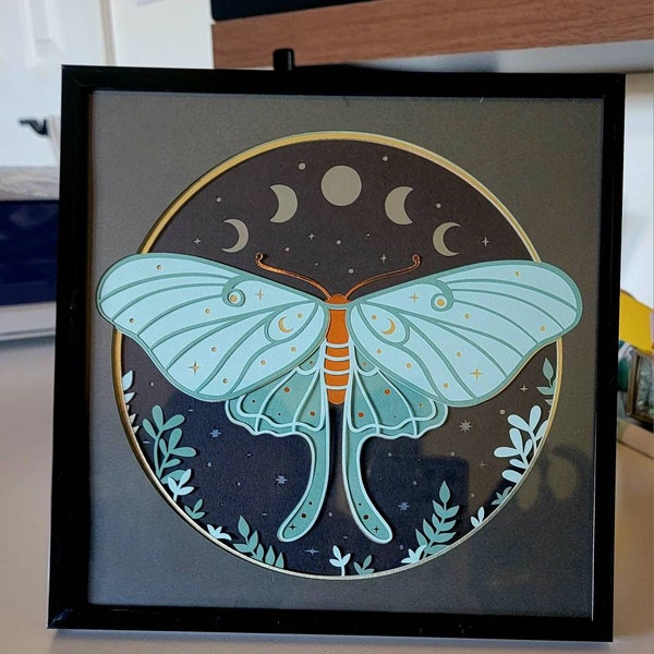 3D Luna Moth Shadow Box, Animal Shadow Box SVG, Mystical Moth Papercut ...