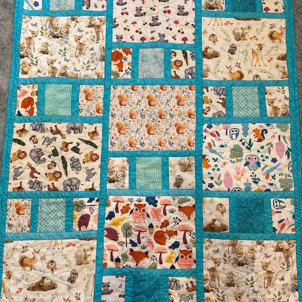 Think Positive Animal Blocks Fabric Panel 100% Cotton Fabric Panel ...