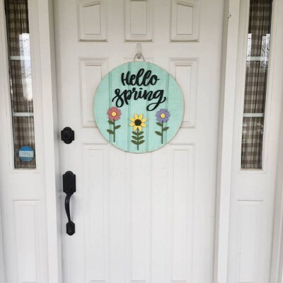 Hello Spring Door Sign, Easter Sign, 19.5 Round Door Hanger, Wood Sign ...