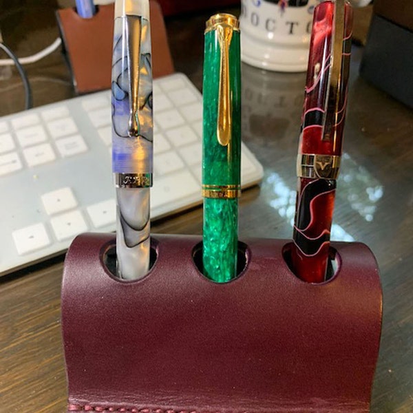 Fountain Pen Holder, Fountain Pen Stand, Leather Single Desk Pen Holder ...
