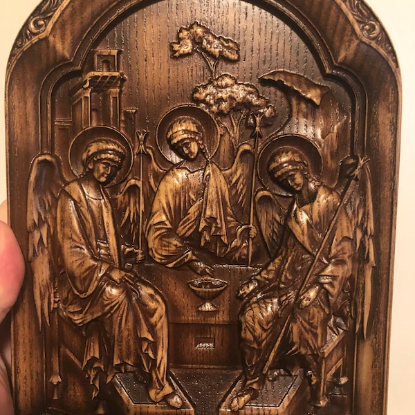 Holy Trinity Wooden Carved Icon "holy Trinity", Orthodox Icon of the ...