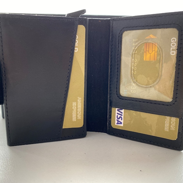Custom Leather Pop up Wallet, RFID Blocking Mechanical Card Holder ...