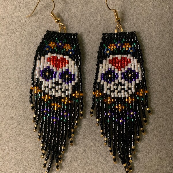 Flower Sugar Skull Seed Bead Earring Pattern, Halloween Earring, Brick ...