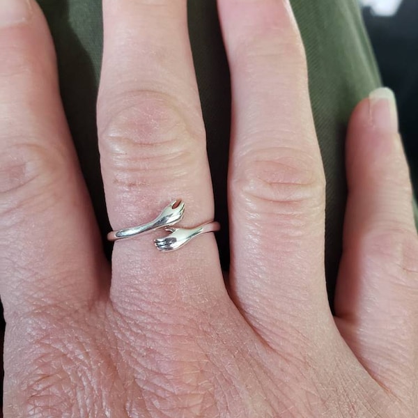925 Sterling Silver Ring, Dainty Love Hug Ring, Hug Hand Ring, Couple Lover Ring, Perfect Gift ...