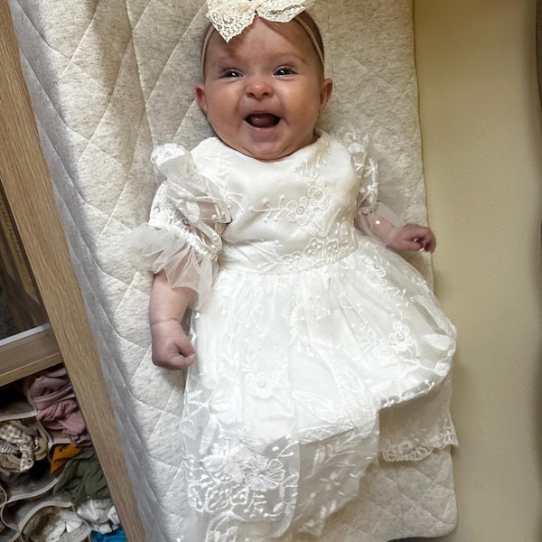 Baby Girls Baptism Dress, Baby Girls Christening Gown, Complete Baby Girls Short Sleeve Baptism ...