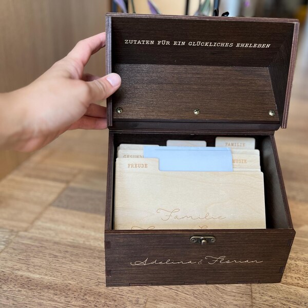 Personalized Recipe Box, Wood Recipe Box With Dividers & Recipe Cards ...