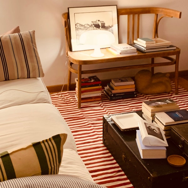 Multiple Sizes Red and White Cotton Handmade Modern Stripes Reversible ...