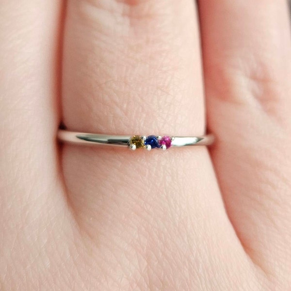 Minimalist Birthstone Ring, Custom Multiple Gemstone Ring, Dainty ...