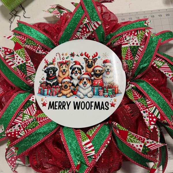 Merry Woofmas Sign, Christmas Sign, Dog Wreath Sign, Wreath Attachment ...