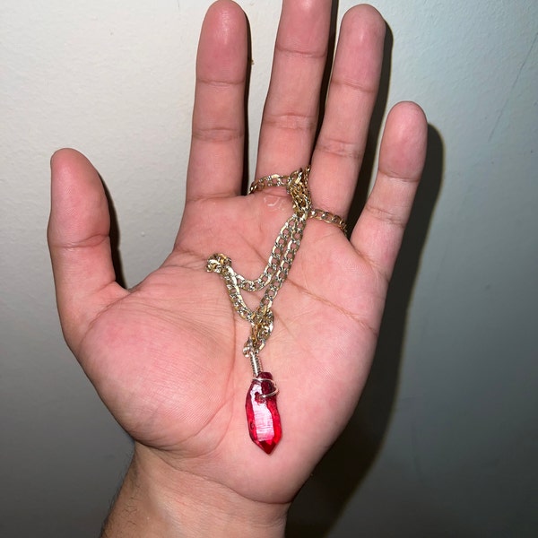 Quartz Crystal Necklace Maroon Deep Red - Etsy