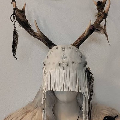 Custom Shaman's Mask, Deer Leather, Glass Crow Beads, Shamanic Eye ...