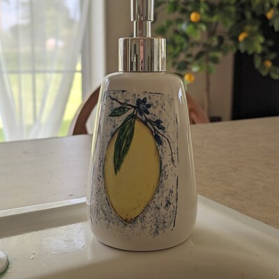Lemon/limoncello Bottle. Hand Painted. Original. Distressed Pale Blue ...