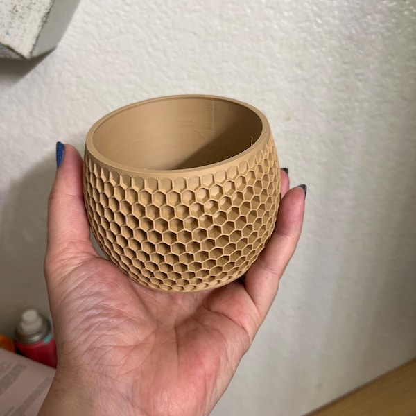 Wood Honeycomb Planter, Unique 3D Printed Plant Pot With Drainage ...