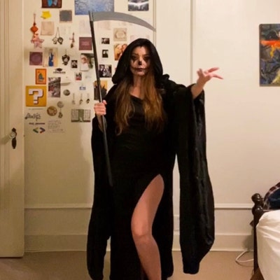 Wizard BLACK Robe With Hood and Sleeves, Velvet Halloween, Simple ...