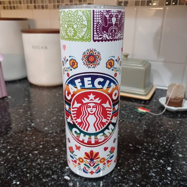 Cafecito Y Chisme 20oz Skinny Tumbler Colorful Mexican Theme Banner ...