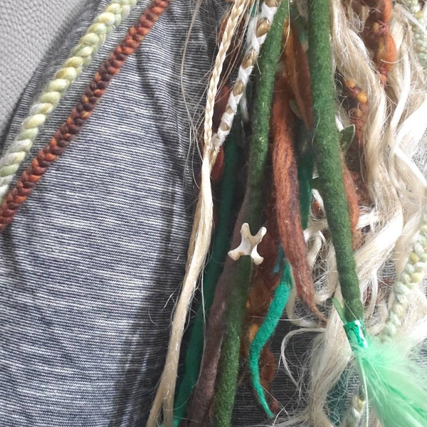 Wool Dreads Solid Mix of Green Shades +light Brown Boho Green X-cross ...