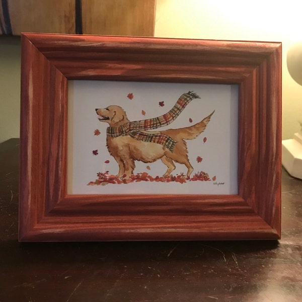 Fall Dog Wall Art, Golden Retriever Art Print, Autumn Home Decor, Fall ...