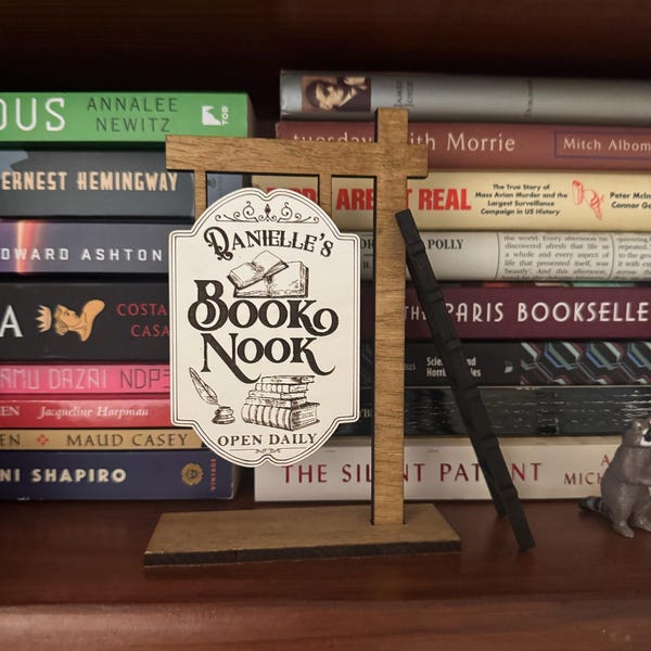 Personalized Book Nook Sign Library, Mini Wooden, With Ladder, Library ...