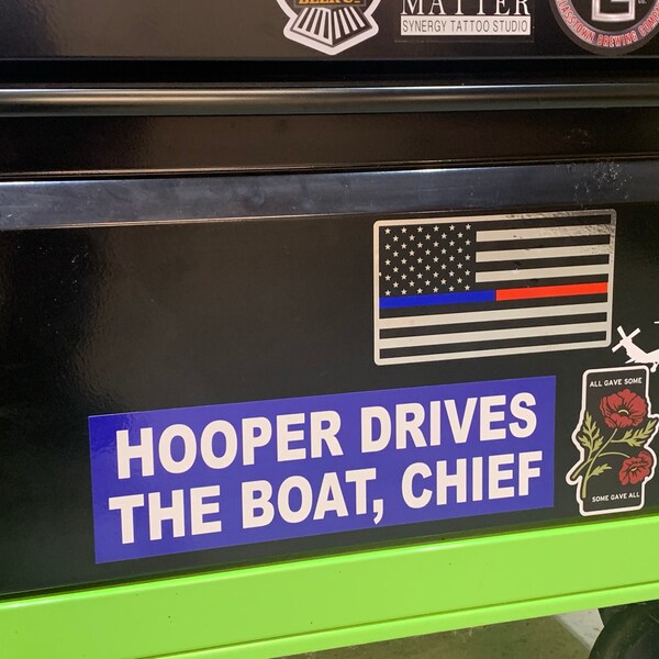 Funny "hooper Drives the Boat, Chief" JAWS BUMPER STICKER Movie Prop ...