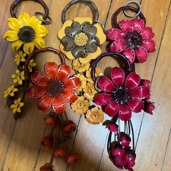 Red Leather Flower, Leather Purse Charm, Keychain Leather Flowers - Etsy