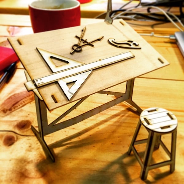 Miniature Drafting Table Model Kit With Real Wood Tabletop, Lasercut ...