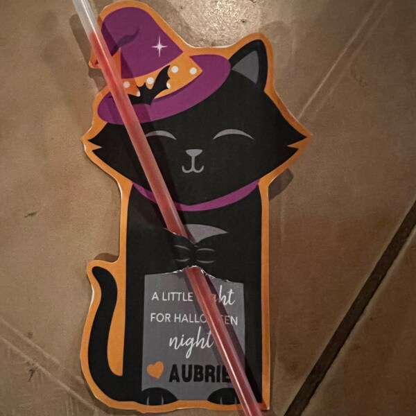 Retro Black Cat Halloween Treat Holder Printable Card for Kids, Light ...