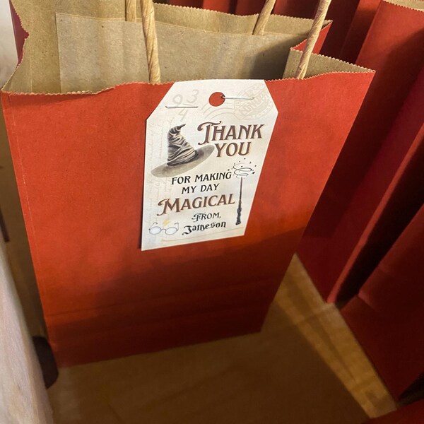 Wizard Birthday Party Thank You Favor Hanging Gift Tags, Wizard and ...