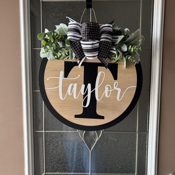 Front Door Decor | Last Name/initial | Monogram Wreath | Door Hanger ...