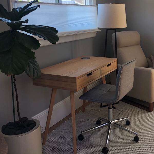 Modern Computer Desk With Drawers Made From Solid Oak and Natural Oak ...