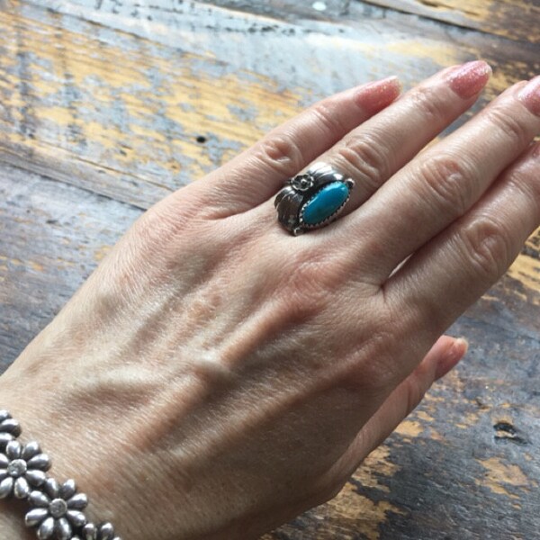Huge Turquoise & Sterling Ring | Southwestern Jewelry | Southwestern Rings | Native Jewelry ...