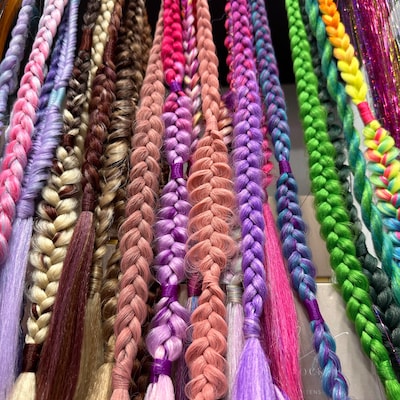 Neon Pastel Unicorn Rainbow Fairy Braids Accent Set of 8 Mixed Puffy ...