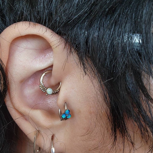 Titanium Tragus Earring Hoop, Opal Cartilage Piercing, Rook Piercing ...