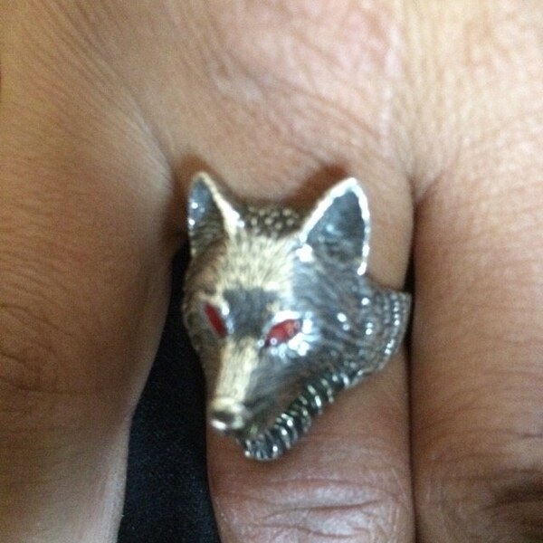 Wolf Ring With Red Eyes in Sterling Silver - Etsy