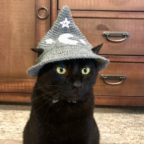 Dark Grey Wizard Hat for Cat, Halloween Wizard Pet Costume, Dark Grey ...