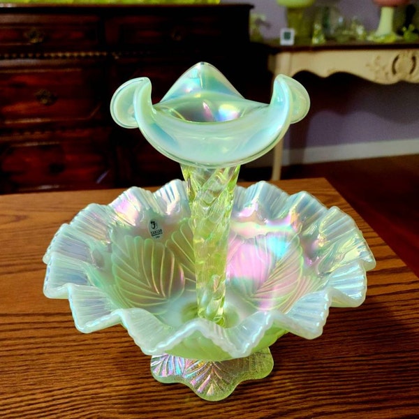Fenton Art Glass Yellow Topaz Rib Optic Vase Signed by George Fenton ...