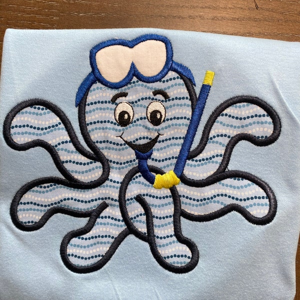 Octopus Scuba Applique Machine Embroidery Design Snorkle Snorkling Boy ...