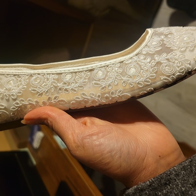 White Lace Round Toe Flats With BACK PEARLS, Women Wedding Lace Shoes ...