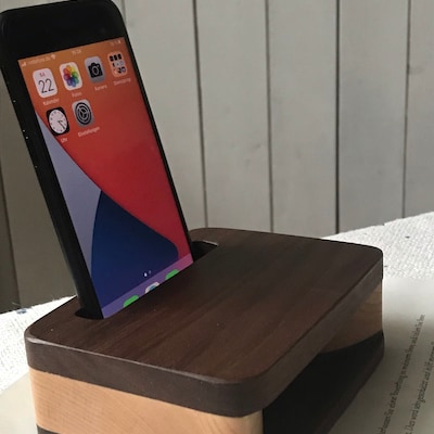 Wooden Passive Amplifier and Smartphone Stand, Walnut and Maple, Wooden Phone Stand ...