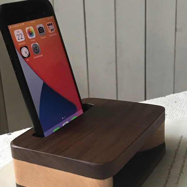 Wooden Passive Amplifier and Smartphone Stand, Walnut and Maple, Wooden ...