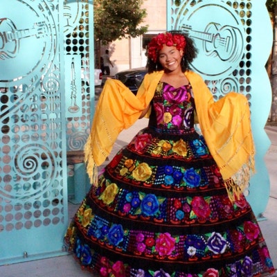 Colorful Chiapas Style Dress. Custom-made Hand Embroidered Cultural 2 Piece Outfit. Quinceañera ...
