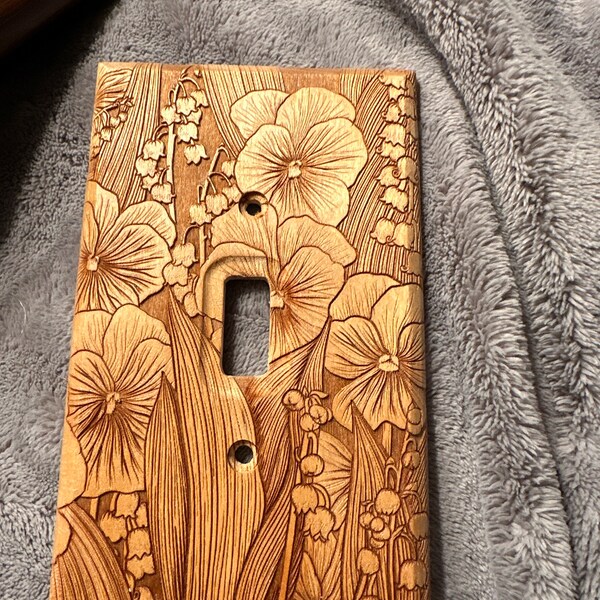 Wooden Flower Engraved Light Switch Cover - Lily of the Valley and ...