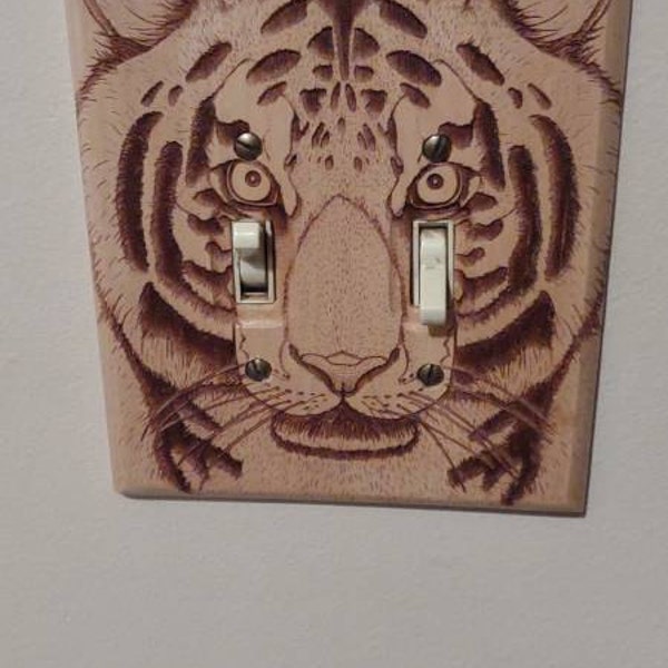 Wooden Tiger Double Light Switch Cover - Wood 2 Toggle Animal Light ...
