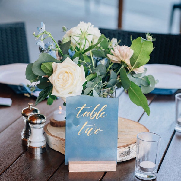 Sea Glass Table Numbers: Beach Wedding Decor With Wood Base - Etsy