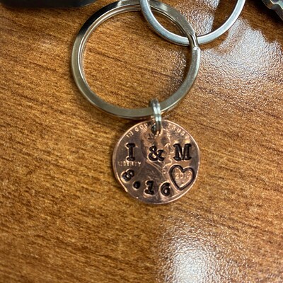 Personalized 1 Year Anniversary Key Chain/ Hand Stamped Penny/ - Etsy