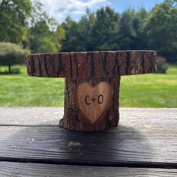 11" Wood Cake Stand, Log Cake Stand, Tree Bark Cake Stand, Tree Slice ...