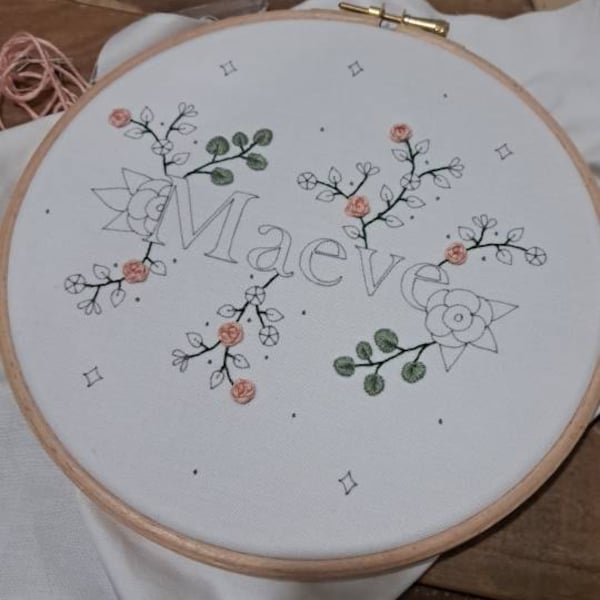 Personalized Boho Monogram Floral Embroidery Kit: Custom Decor, 7" Hoop ...