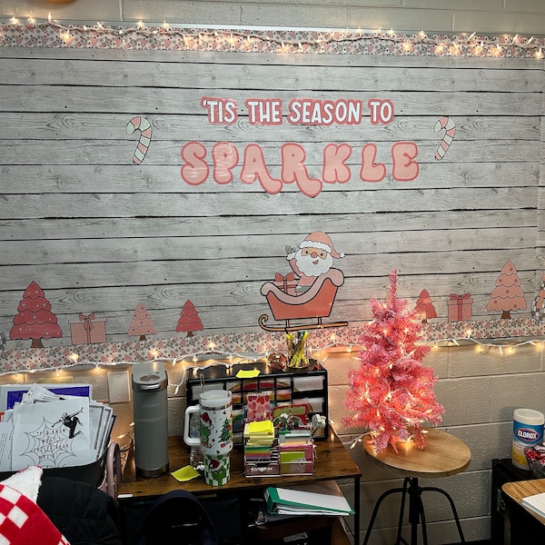 Christmas Bulletin Board Kit, Classroom Decor, Pink Christmas, Disco ...